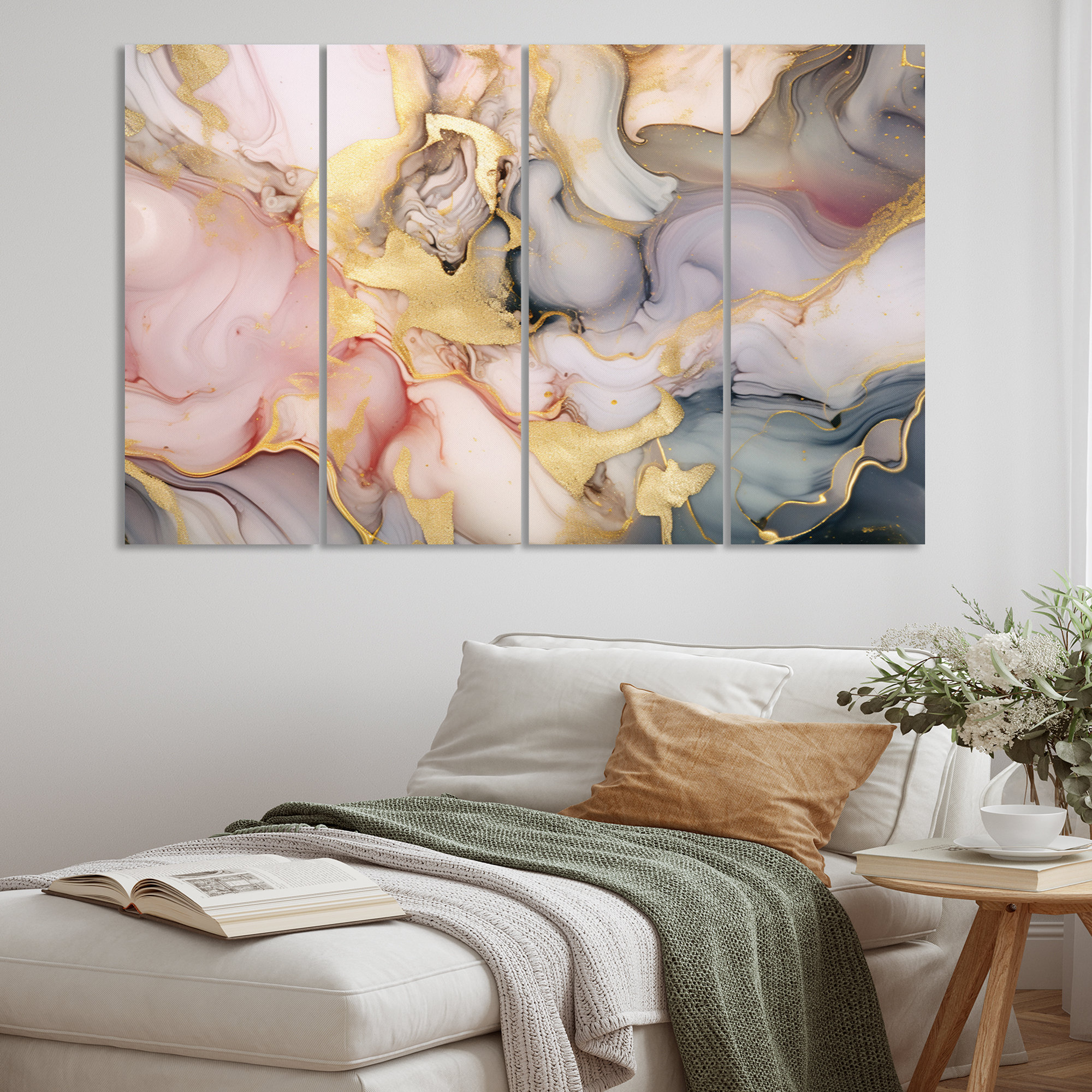 Mercer41 Grey and Pink Tender Liquid Ink Art I - Fractals Metal Wall ...