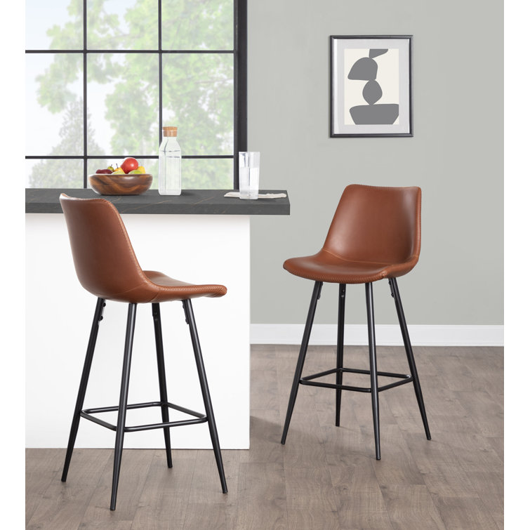 George Oliver Janetlee Upholstered 25'' Counter Stool with Metal Frame ...