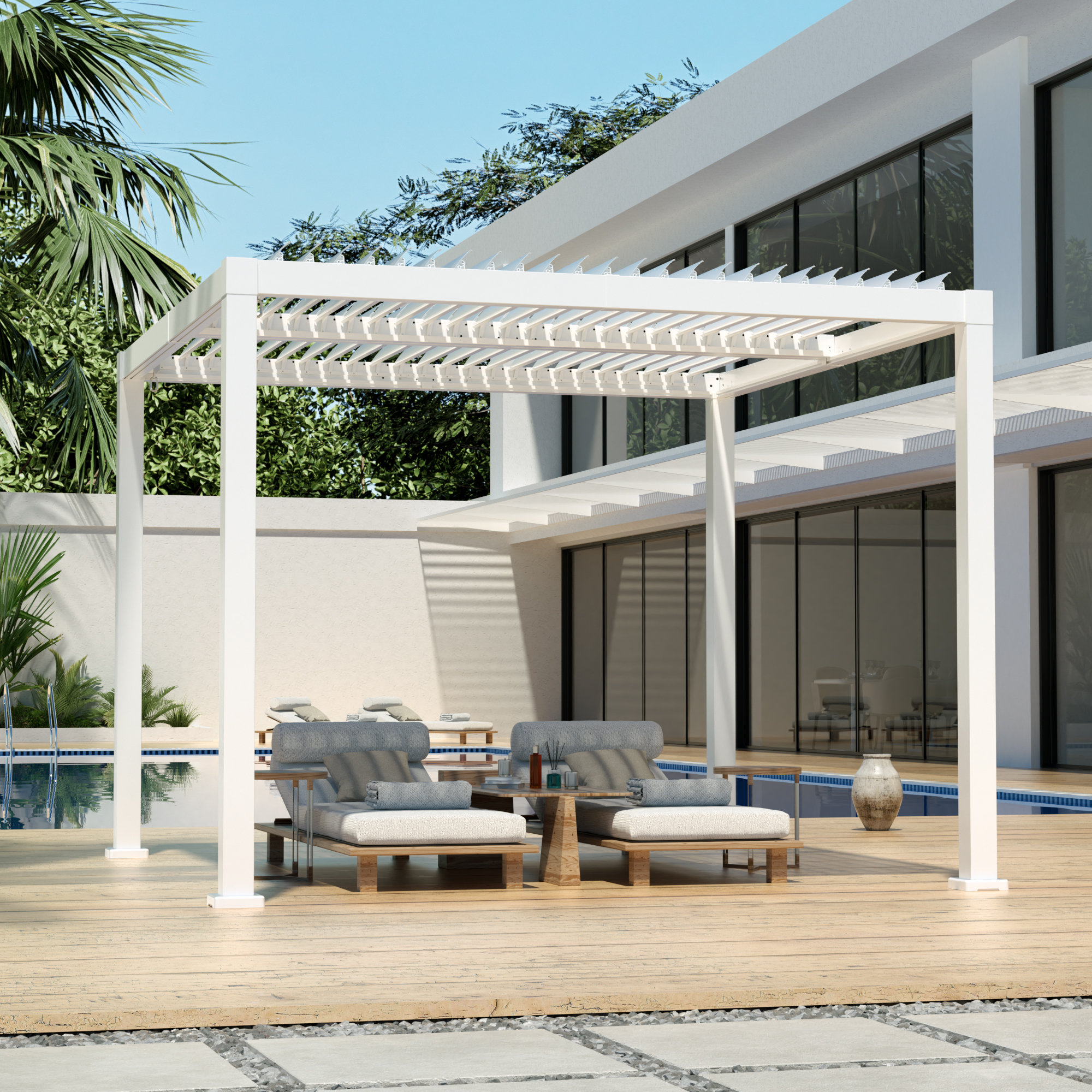 Bonosuki 10x10ft Patio Aluminum Pergola Manual Louver Roof Upgraded ...