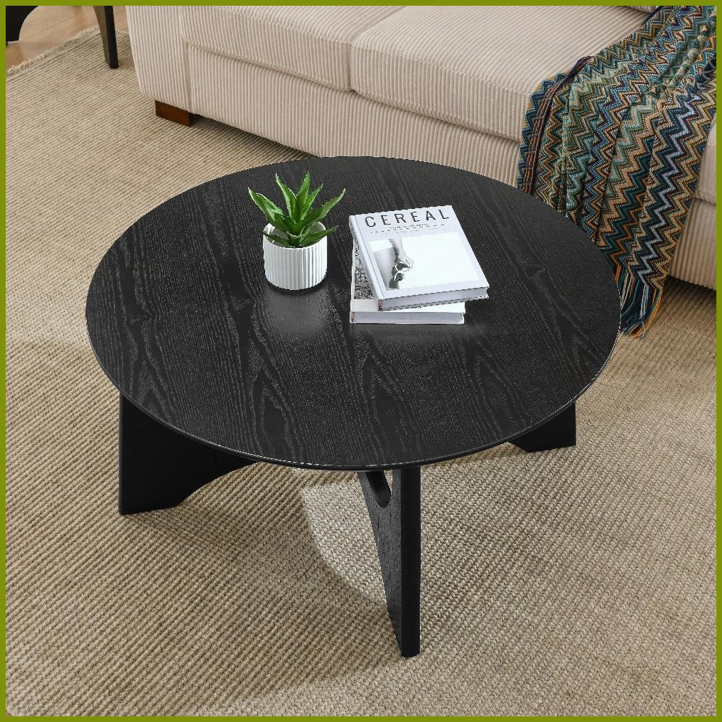 Latitude Run® 36” Round Black Wood-Grain Coffee Table for Living Room ...
