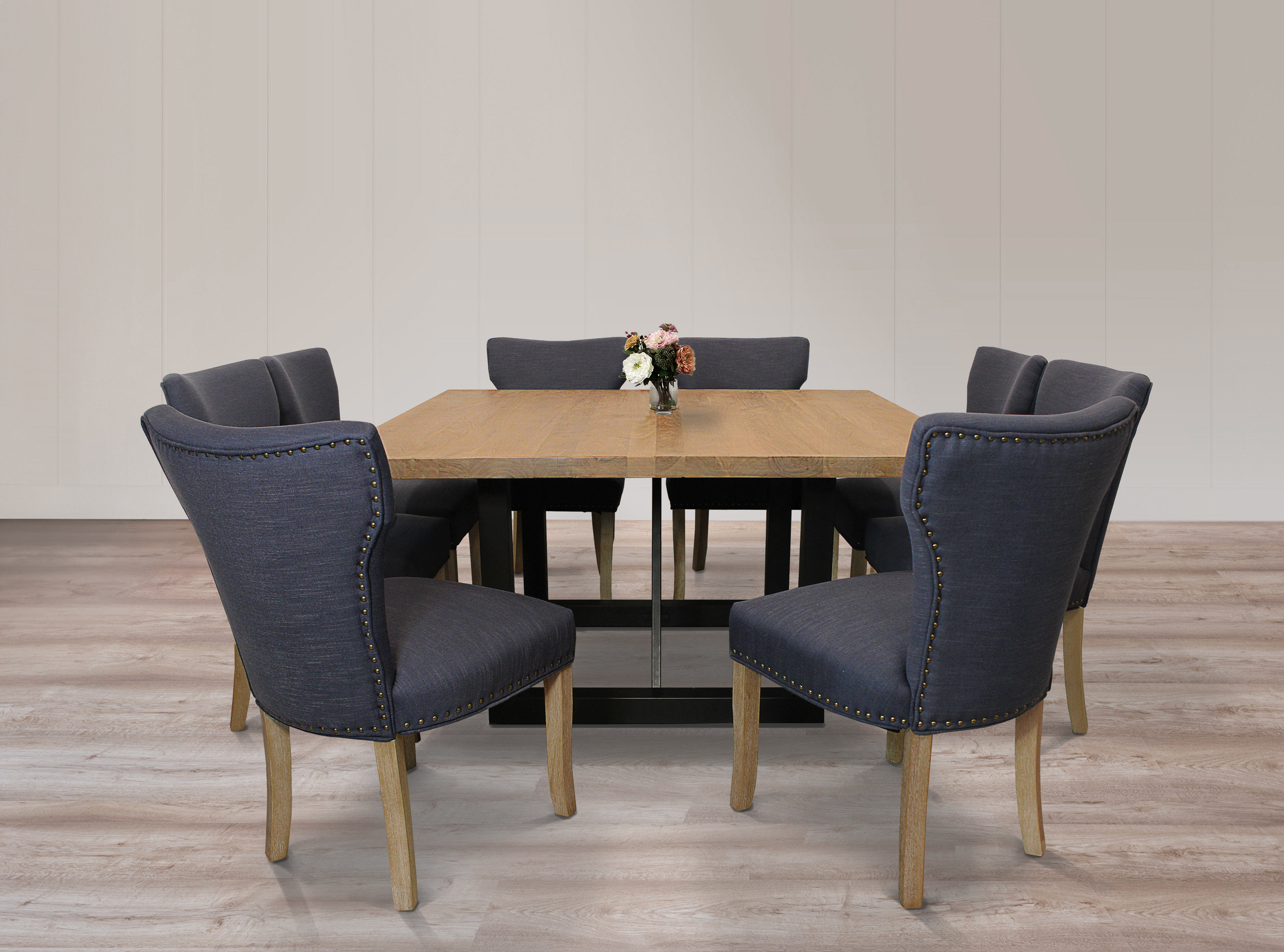 MOTI Furniture Logan 9-Piece Dining Set With 8 Jill Dining Chairs In ...