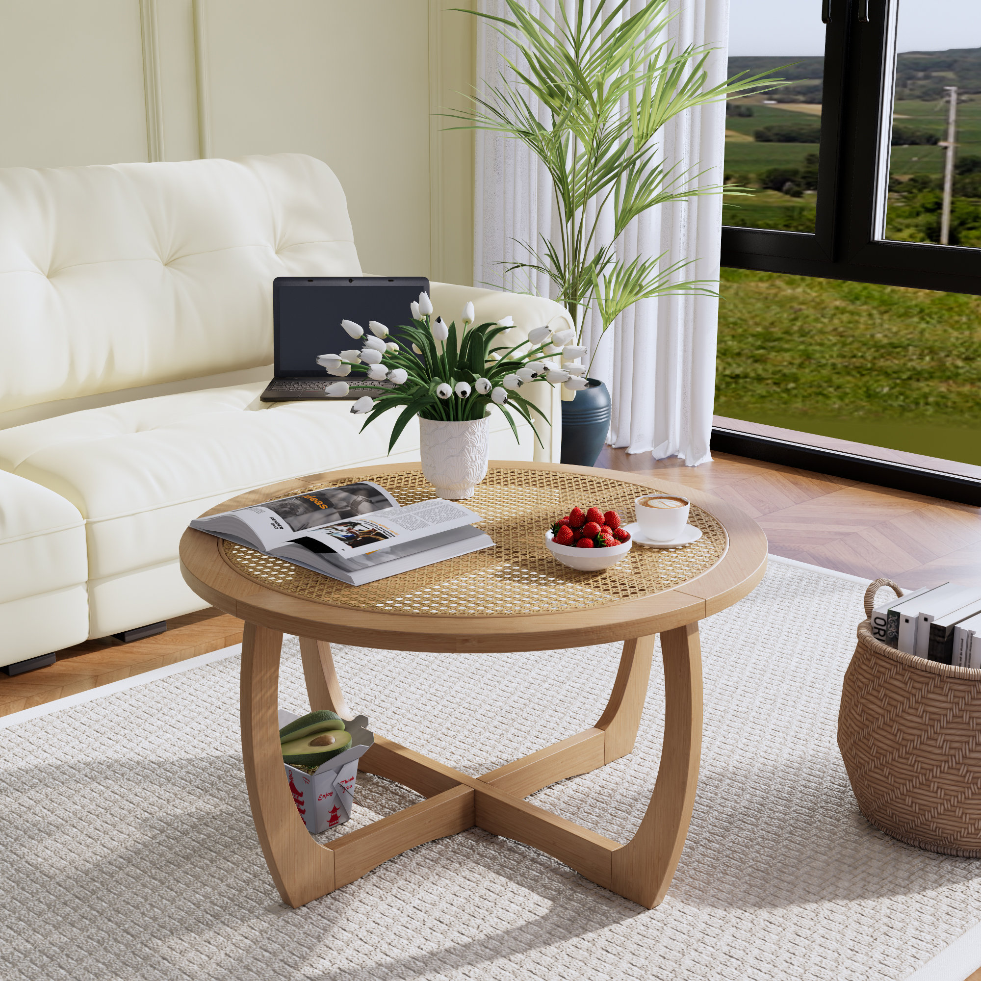 Bay Isle Home Nahunta Round Rattan Coffee Table | Wayfair