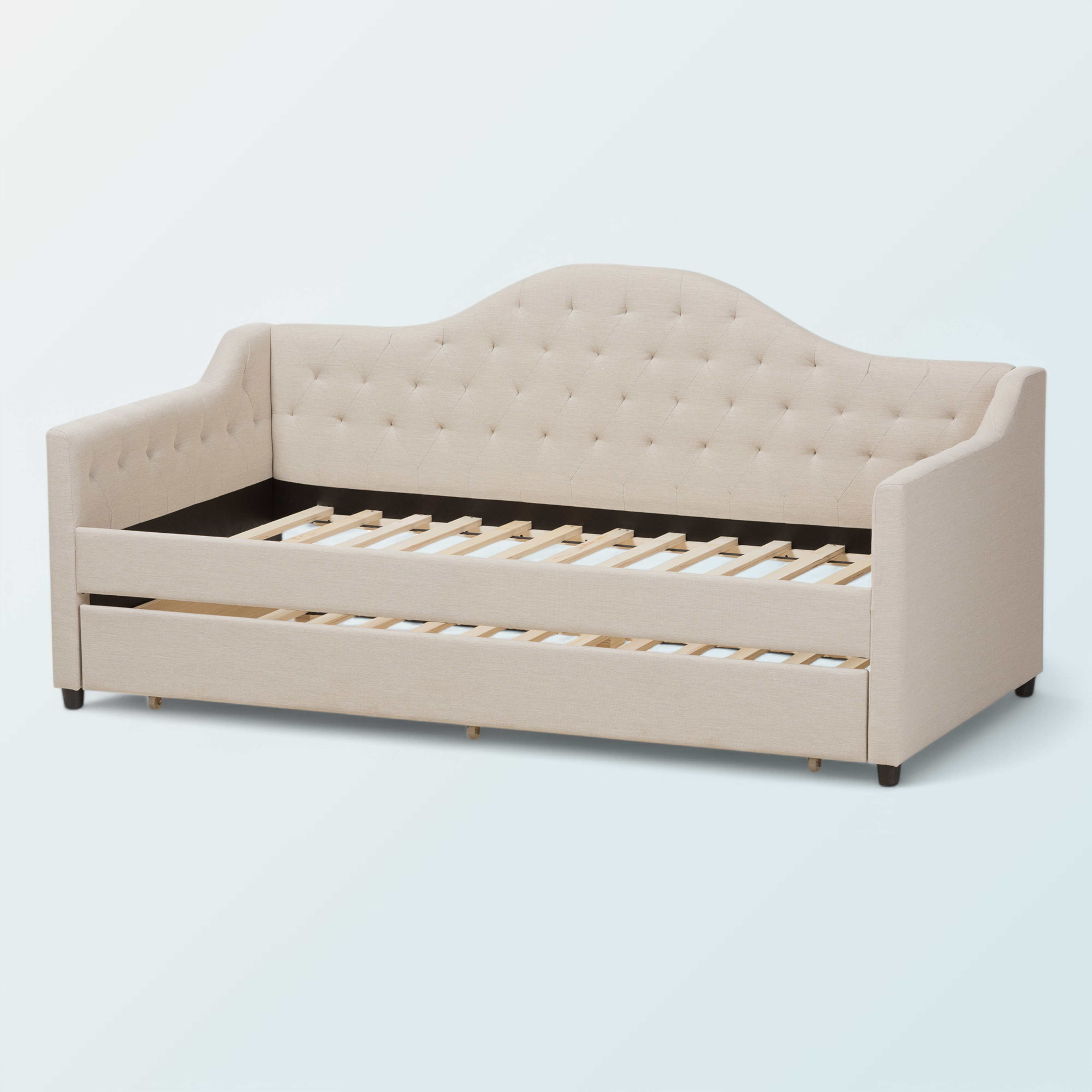 Red Barrel Studio® Barrow Light Beige Fabric Daybed with Trundle in ...
