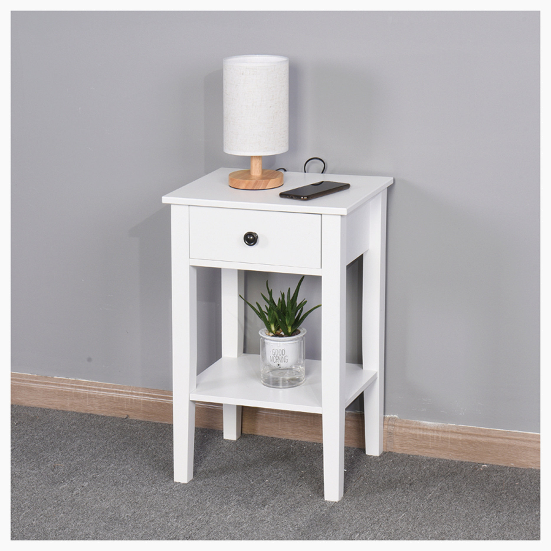 Winston Porter White Nightstand Table with a Drawer - Wayfair Canada