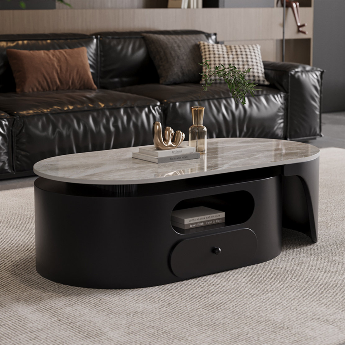 Orren Ellis Modern oval retractable stone slab coffee table | Wayfair