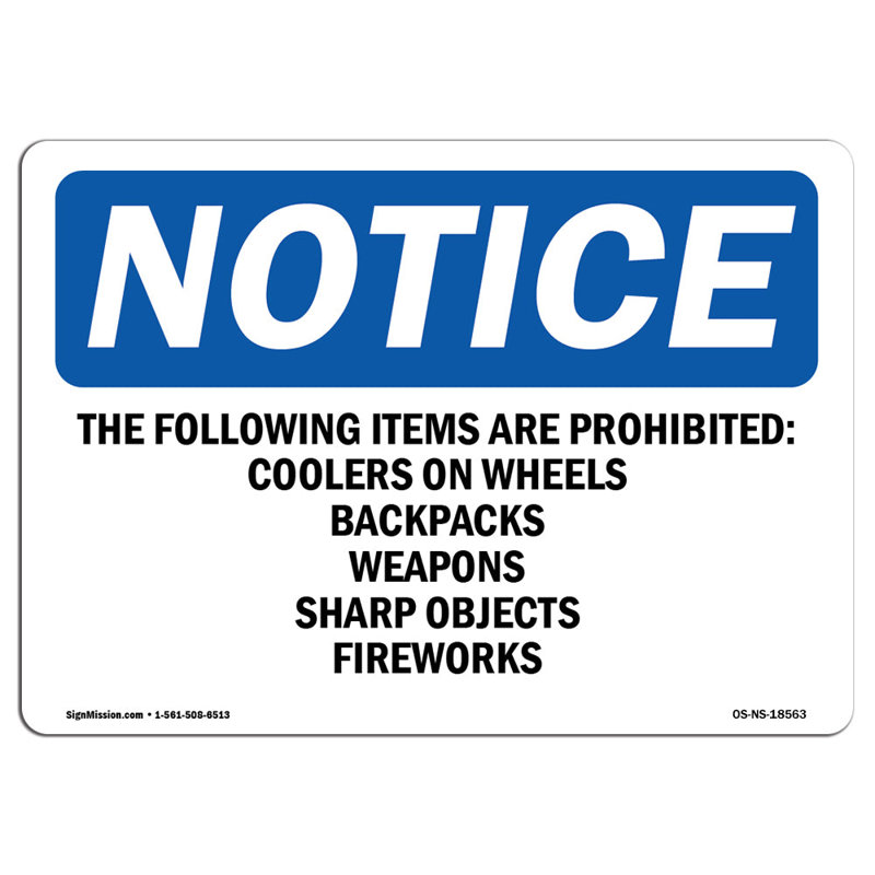 SignMission The Following Items Are Prohibited Coolers Sign | Wayfair