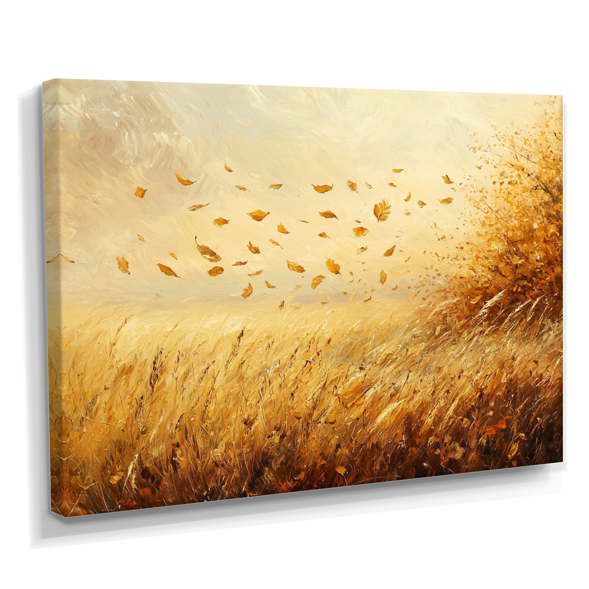 August Grove® Autumn Windy Prairie Leaves II - leaves Wall Art | Wayfair