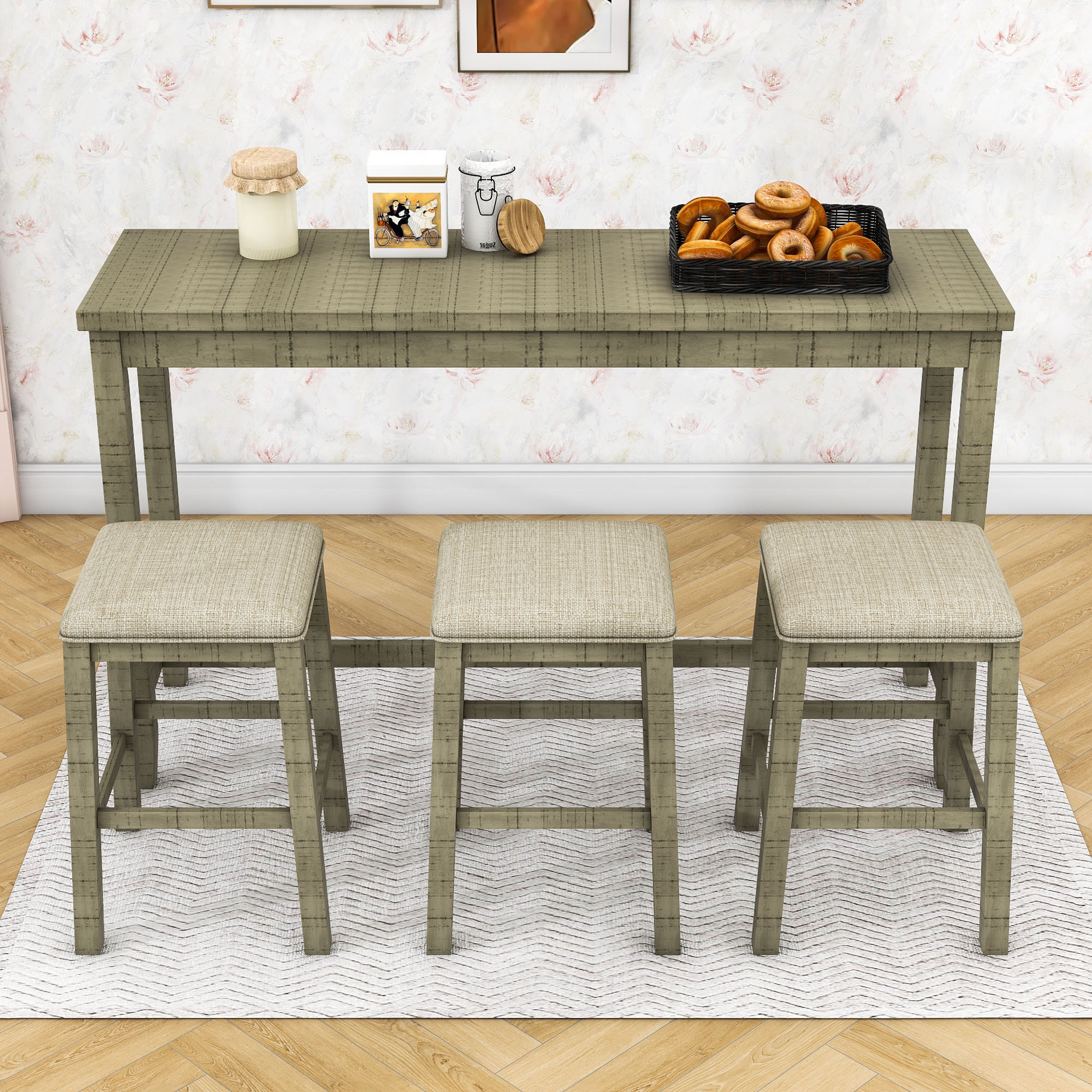 Winston Porter Zacharay 4Pcs Rustic Counter Height Dining Set with 3 ...