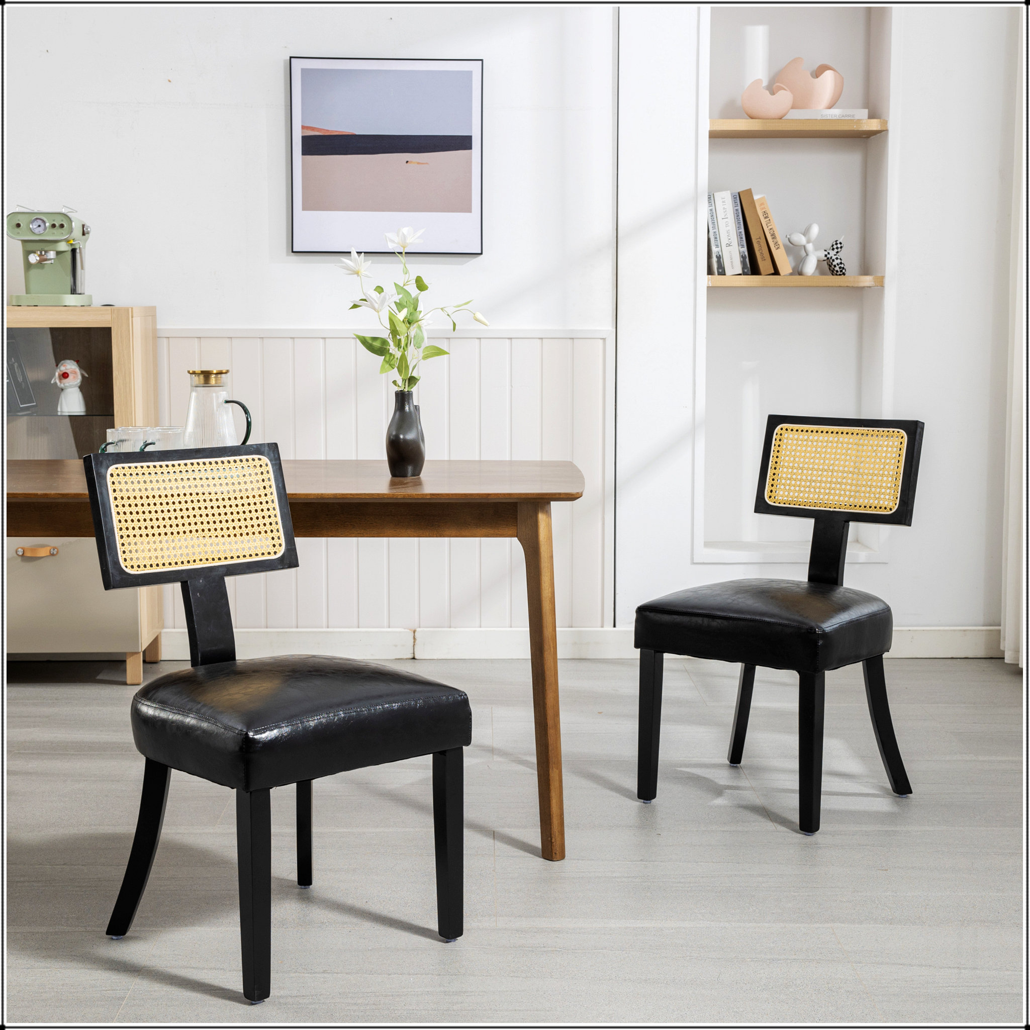 Red Barrel Studio® Heng Ming T back imitation rattan dining chair, PU ...