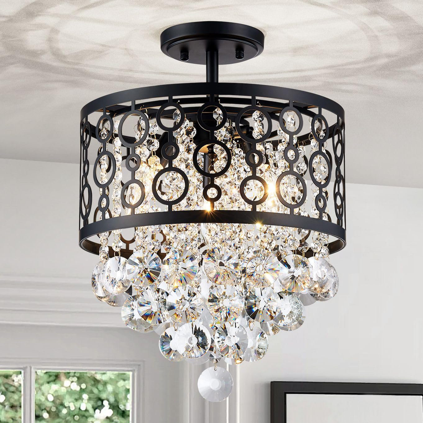House of Hampton® Modern Crystal Drum Chandelier Flush Mount Ceiling ...
