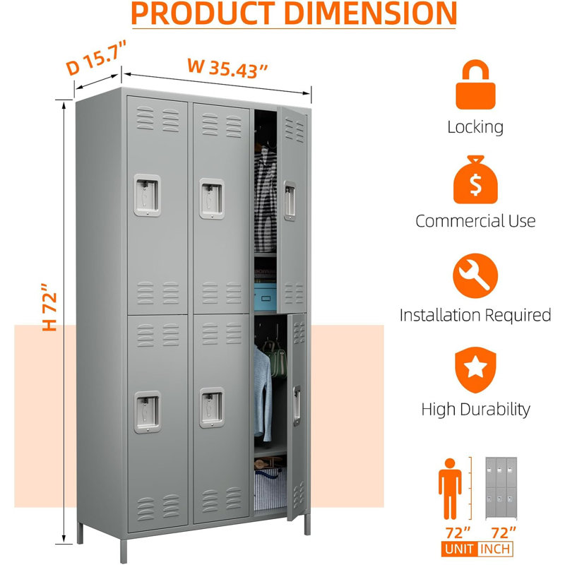 17 Stories 2 Tier, 6 Section Metal Lockers Armoire with 12 Hooks for ...