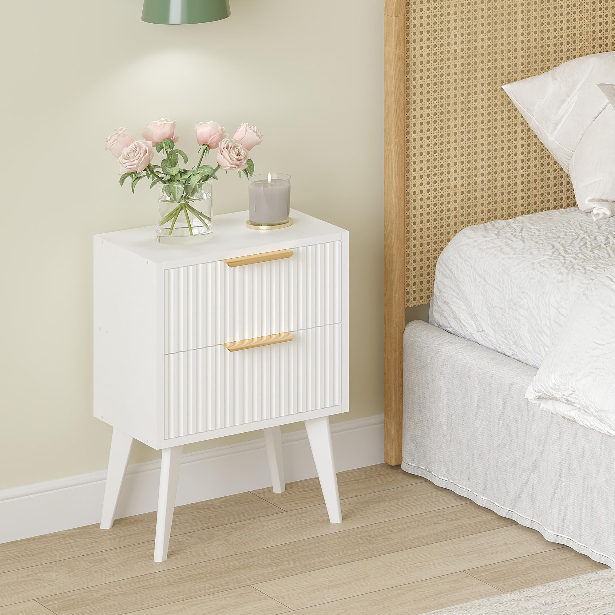 George Oliver Built-In Bedside Table With 2 Drawers, With Metal Handles ...