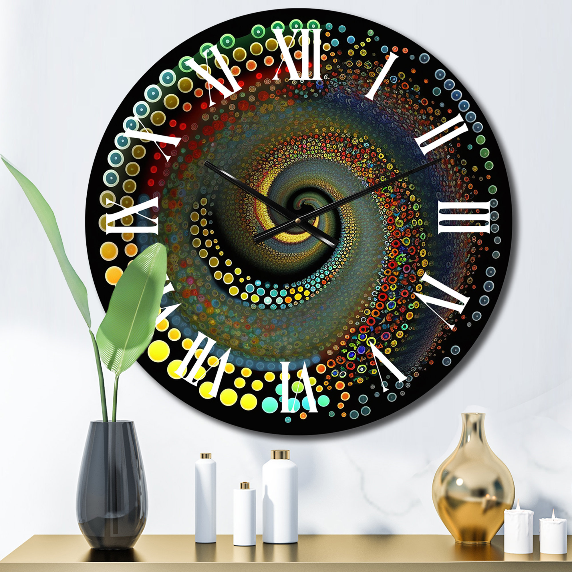 Design Art Iridiscdent Pointillism Spiral - Modern Geometric Wall Clock ...