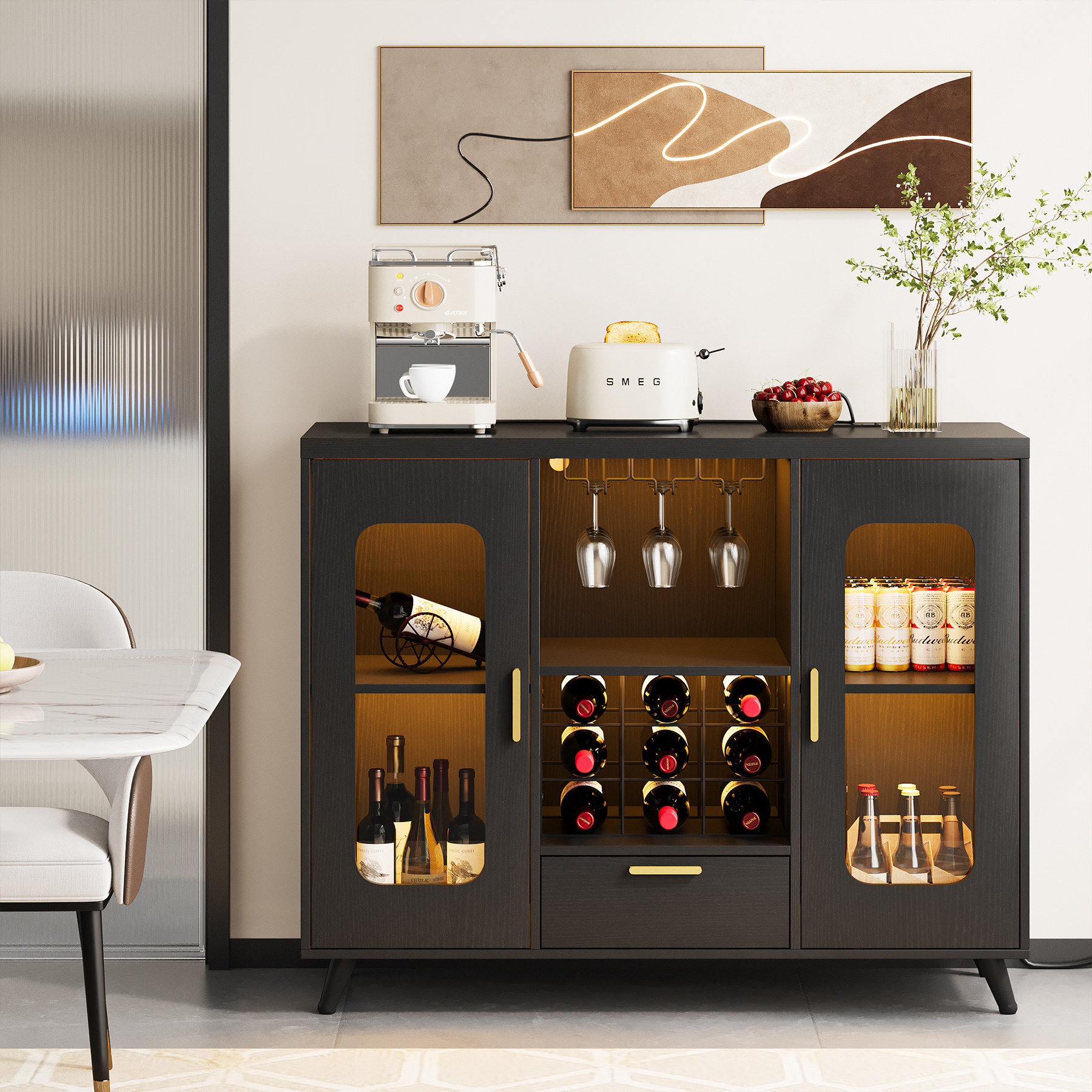 Wrought Studio™ 39" Wine Bar Cabinet with Power Outlets and LED Light ...