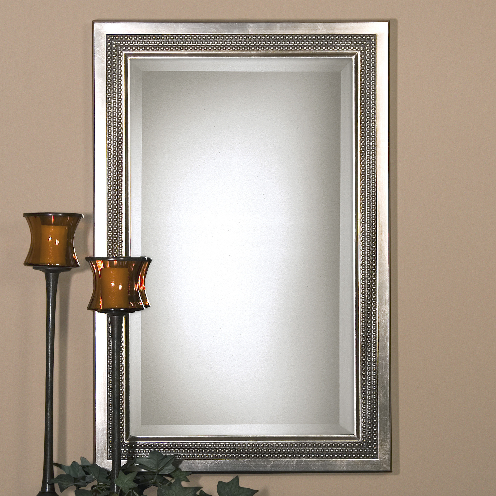 Uttermost Triple Beaded Rectangular Beveled Mirror in Silver Leaf ...