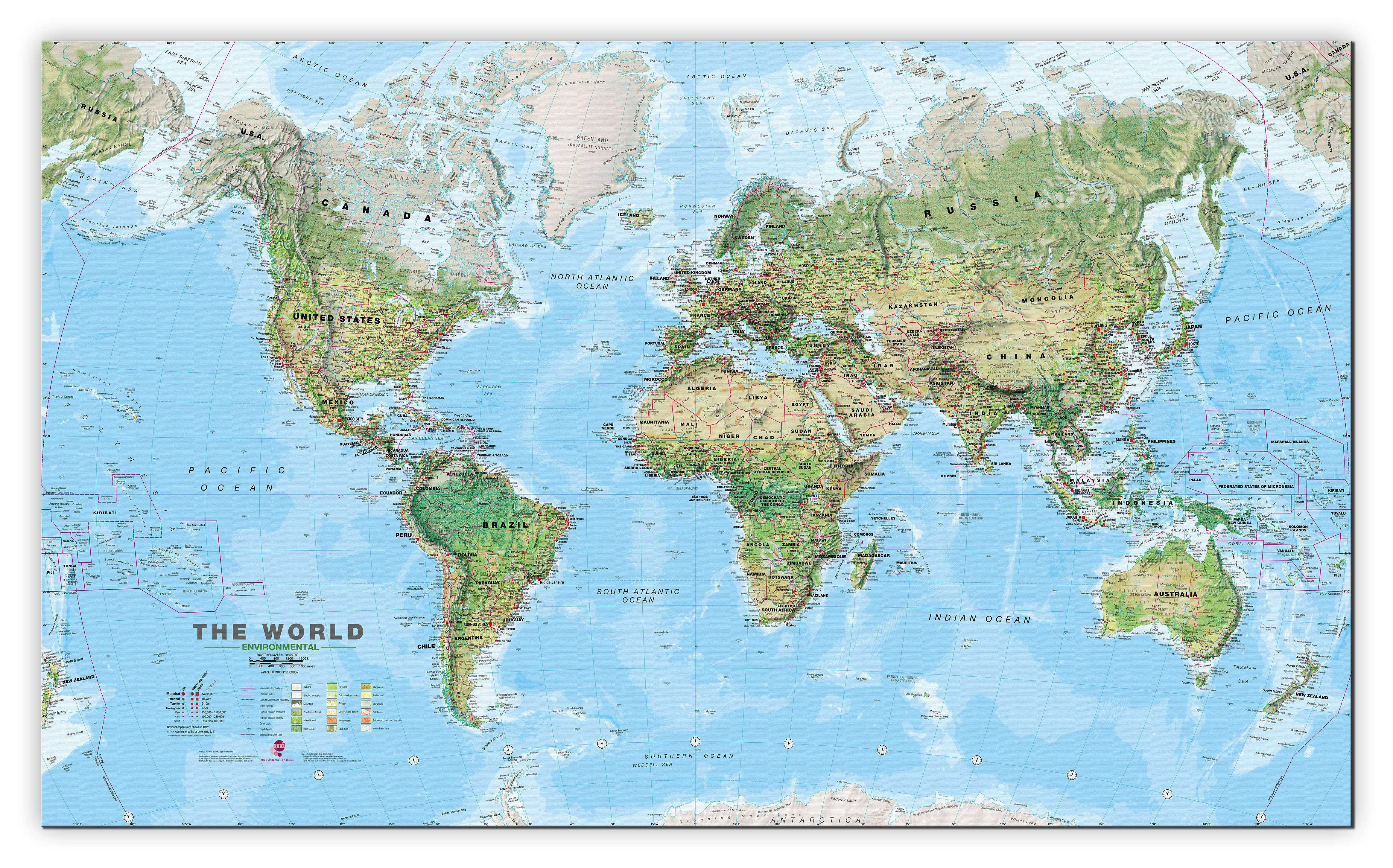Ebern Designs Large World Wall Map Environmental - Wrapped Canvas Art ...