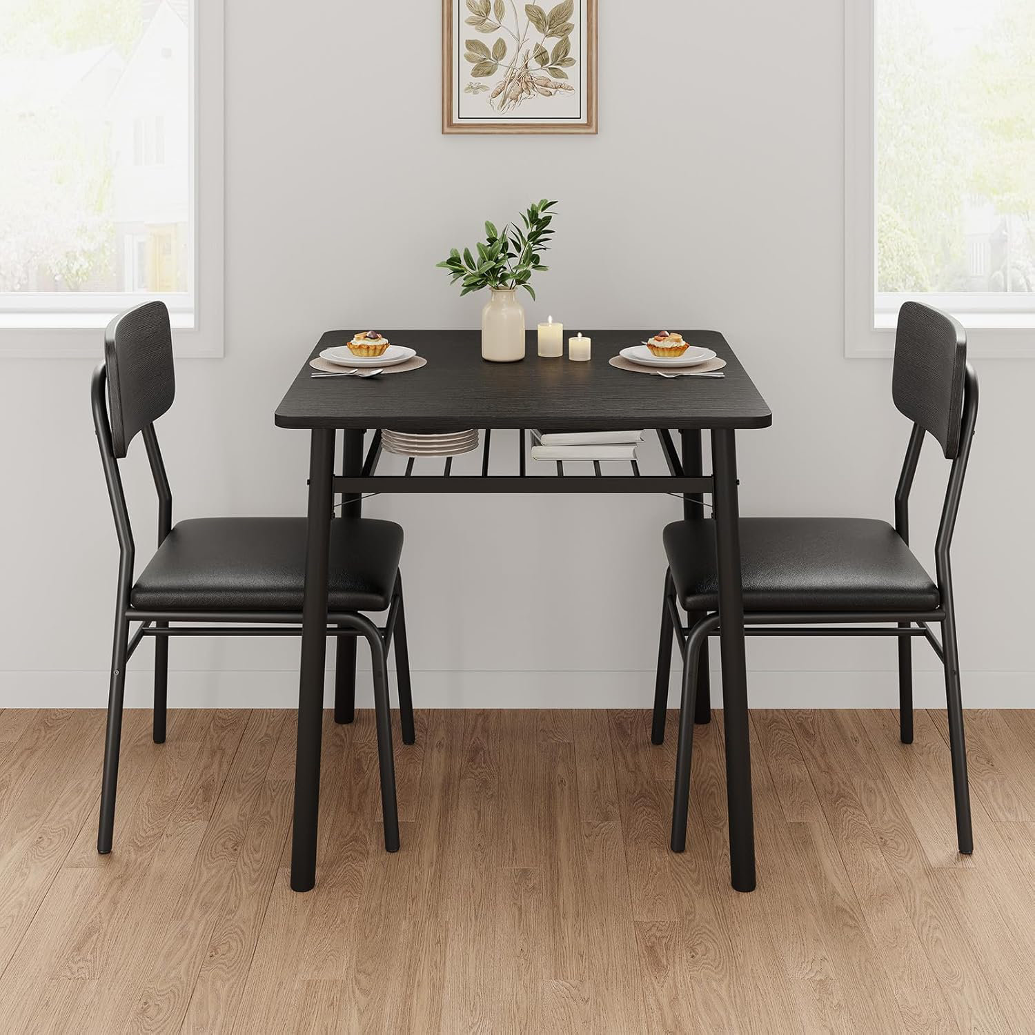 17 Stories 3-Piece Dining Table Set For 2 With Storage Rack, Wood ...