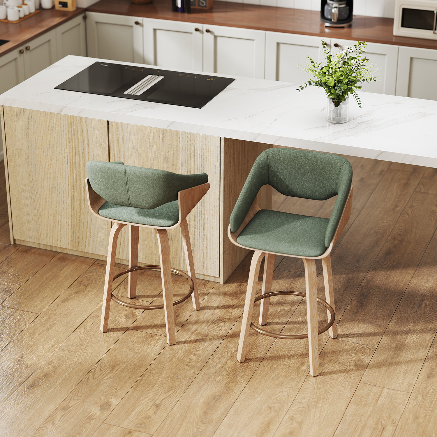 One Allium Way Modern Farmhouse Counter Stool - 360° Swivel & Ring ...