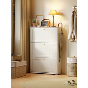 Vinta Trendy 37.4" White Rectangular Solid Wood Shoe Storage | Wayfair