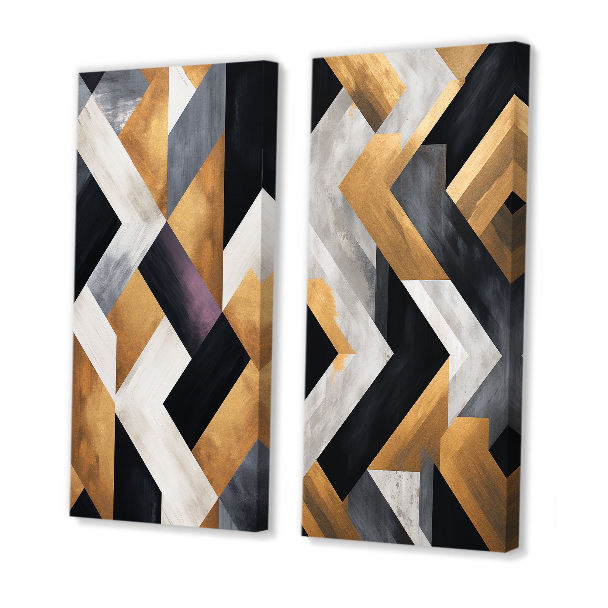 Ivy Bronx Black And Gold Geometric Tiles II - Abstract Geometric Canvas ...
