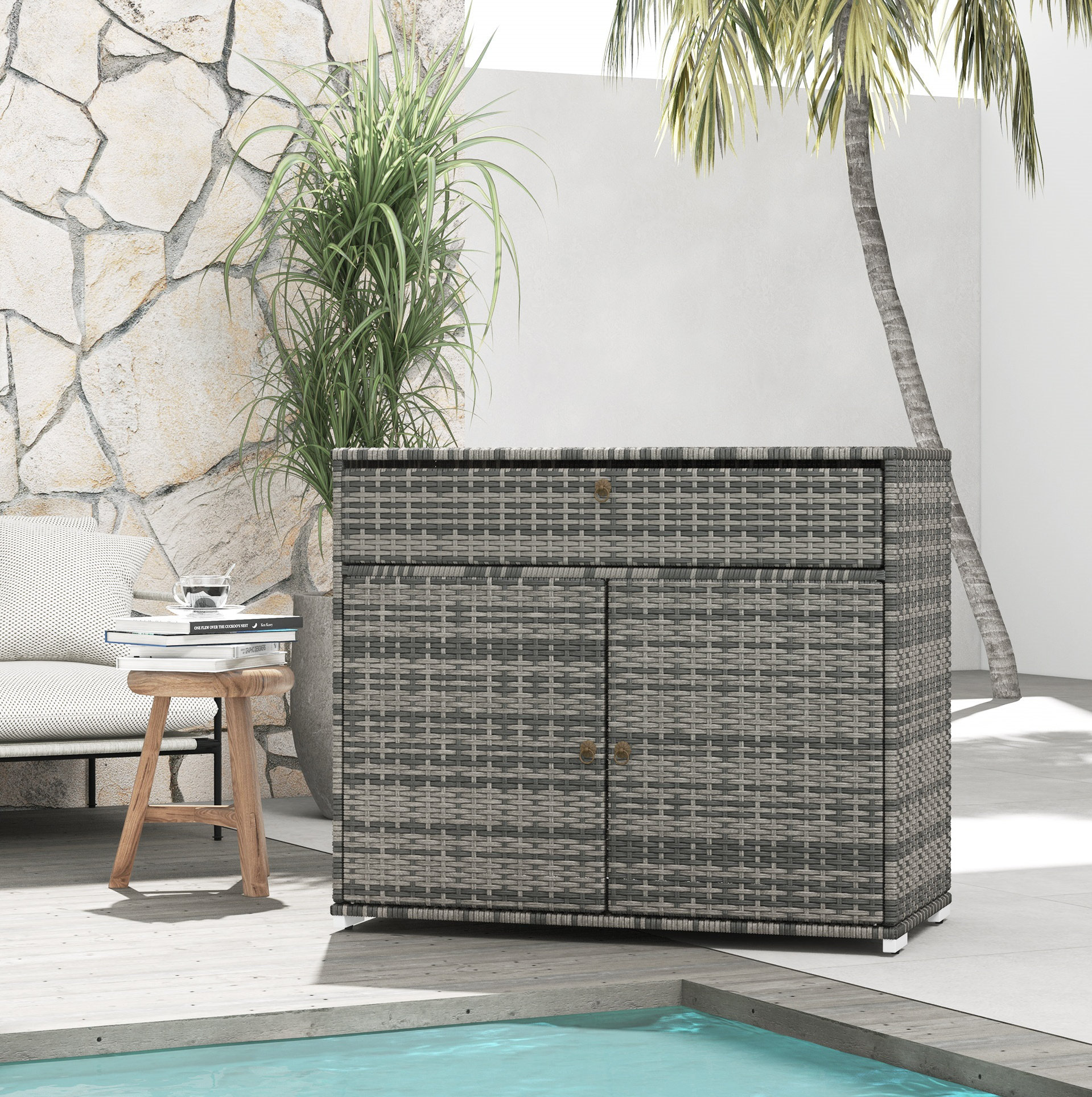 Latitude Run® Outdoor towel rack and pool toy cabinet, free-standing PE ...