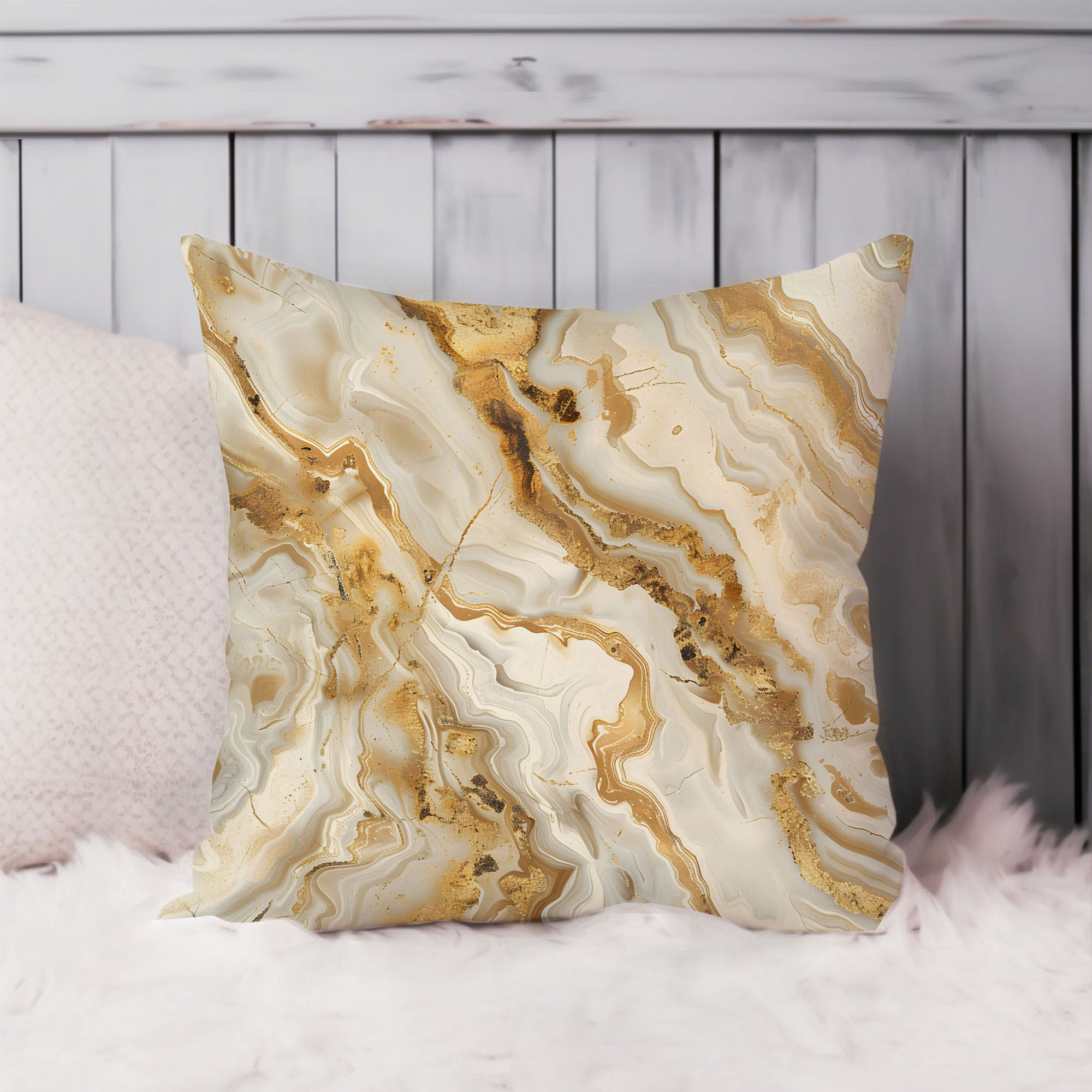 Ethan Taylor Abstract Golden Geode Crystals Marble VIII Modern | Wayfair