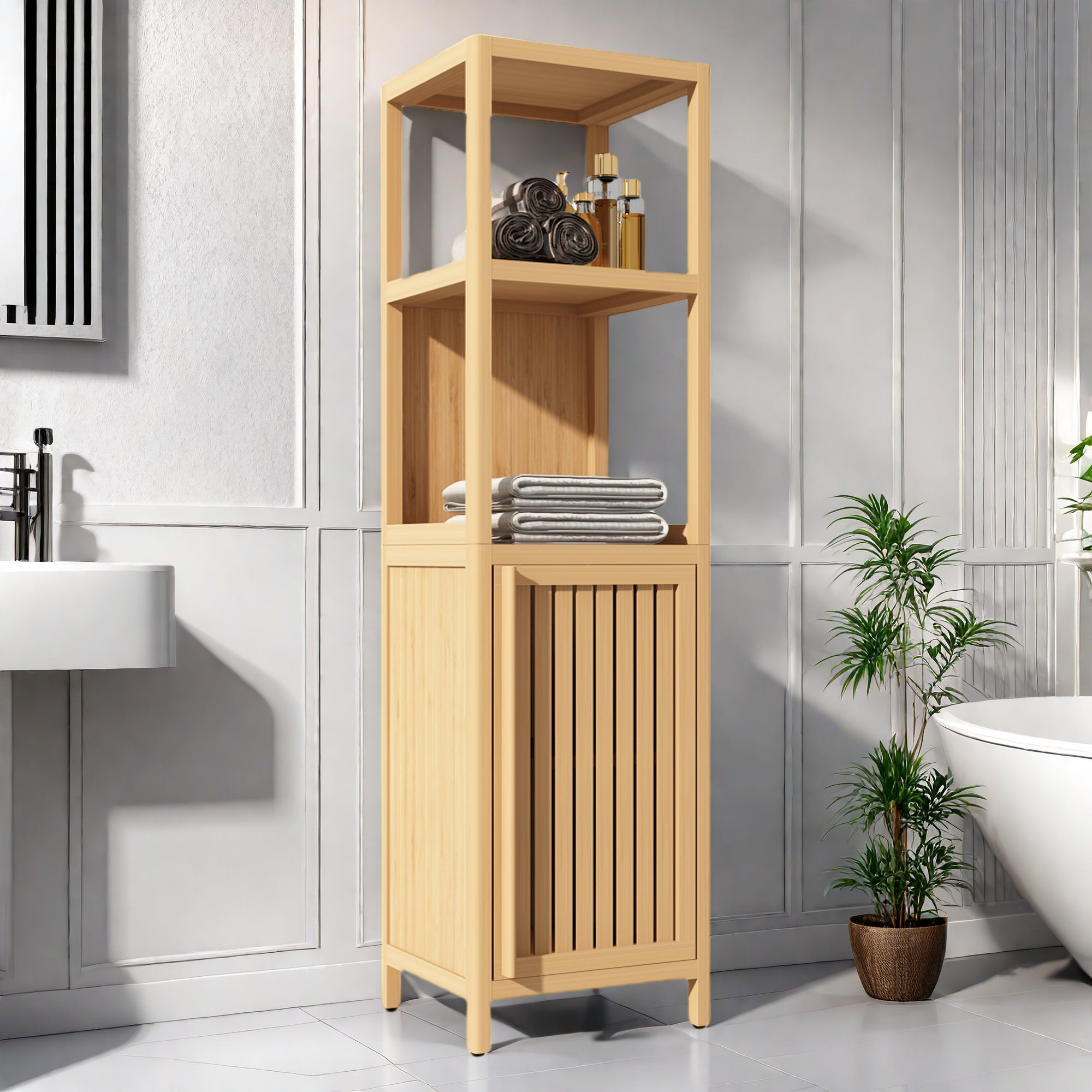 Latitude Run® Large Capacity Multifunctional Bamboo Storage Cabinet ...