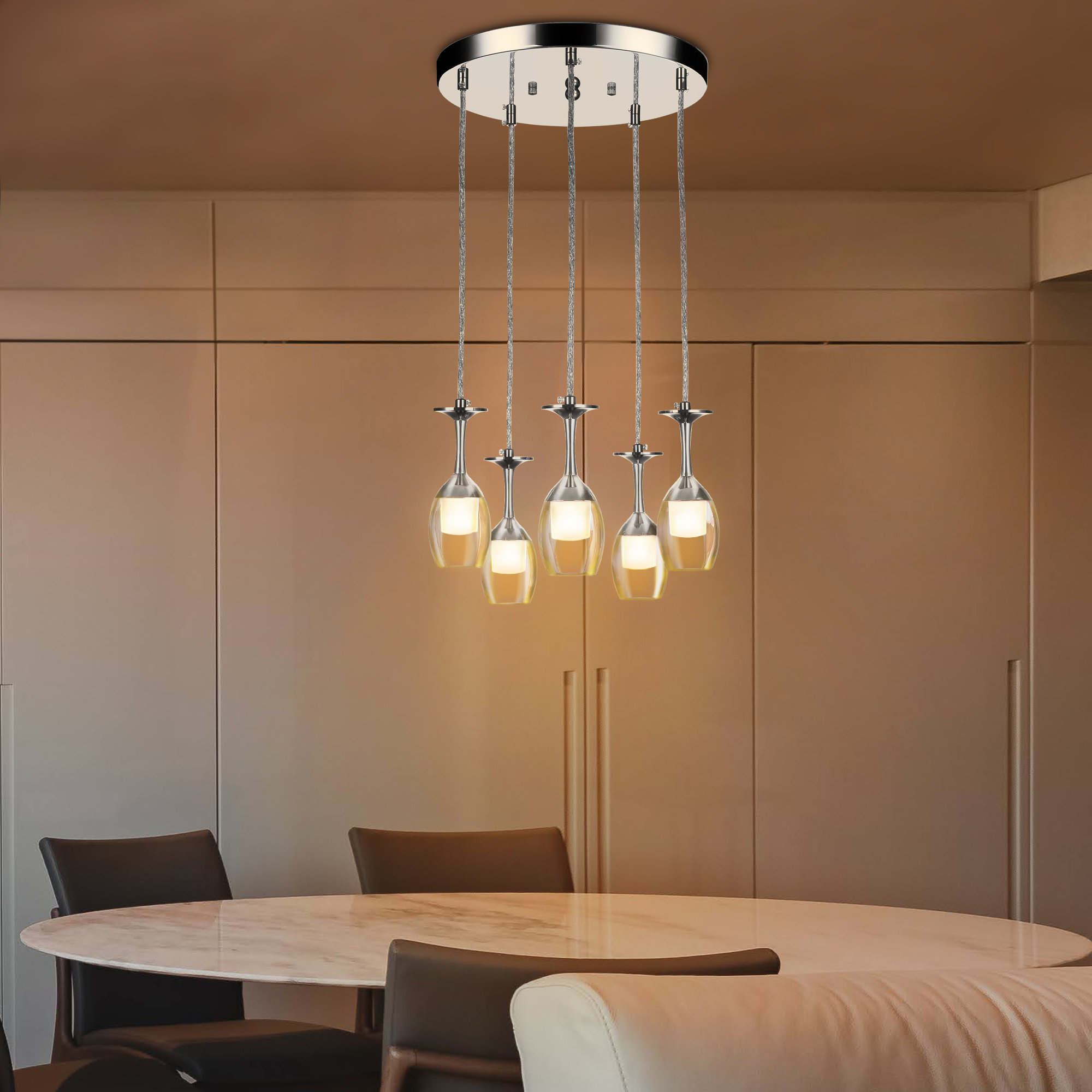 Ivy Bronx Home Clear Acrylic Glass-Shape Smart Rgb Pendant Light | Wayfair