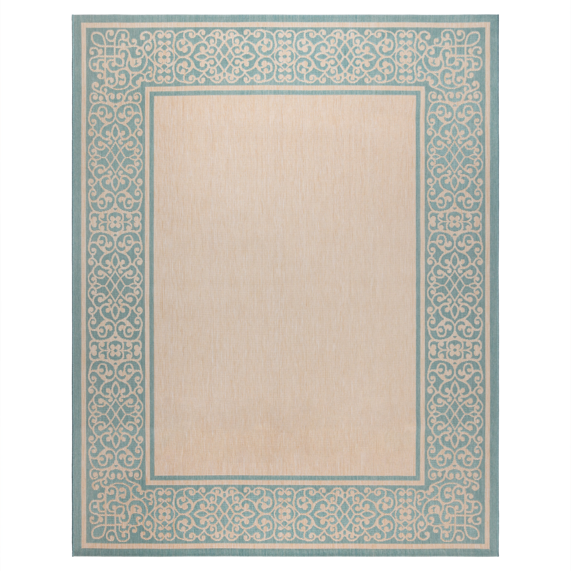Gertmenian Paseo Scrolled Border Aqua Blue Ivory Flatweave Indoor ...