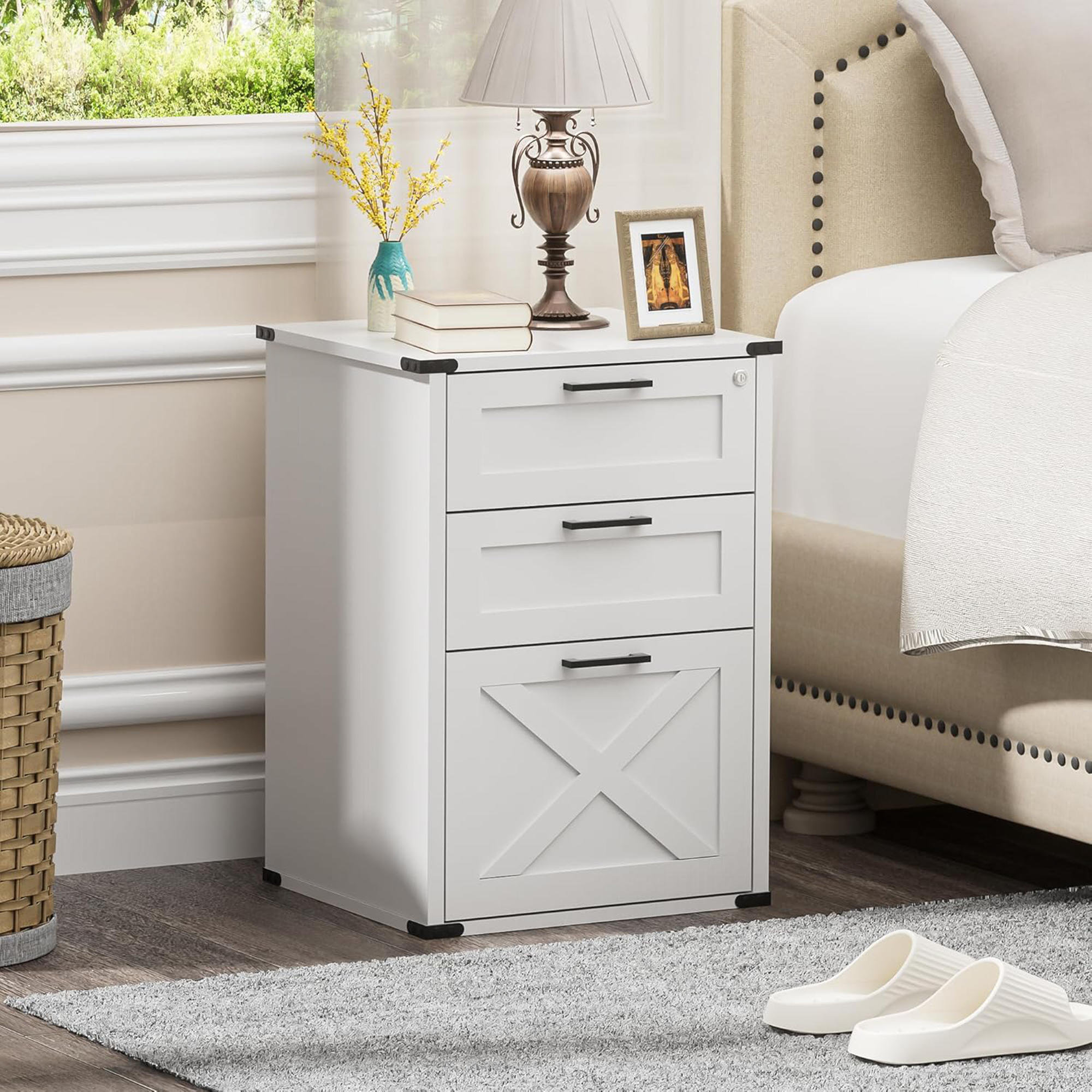 Ophelia & Co. White Small Wood File Cabinet With Lock & Charging ...