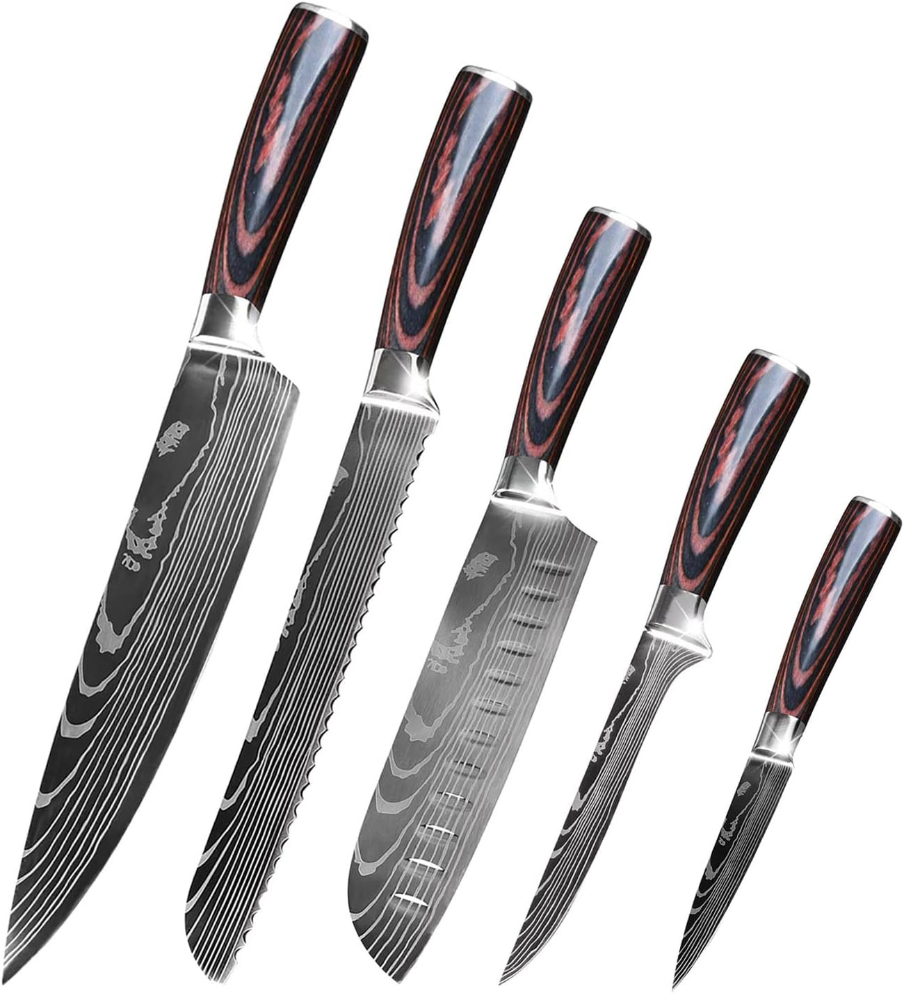QXXSJ Knives Set For Kitchen, 5pcs High Carbon Stainless Steel Kitchen Knife Set With Ergonomic ...