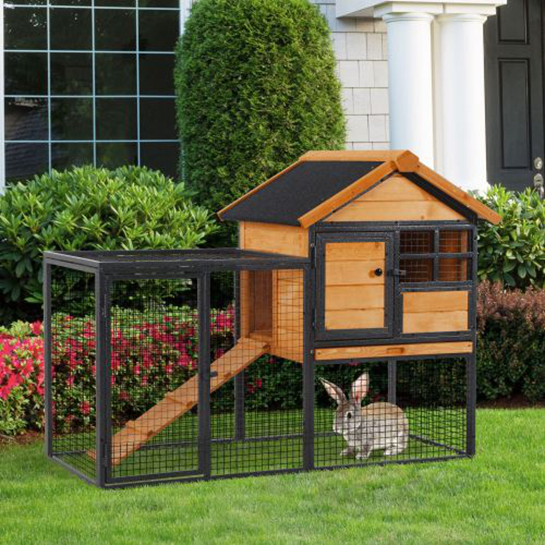 Tucker Murphy Pet™ 2-Level Rabbit Hutch Bunny House with Weatherproof ...