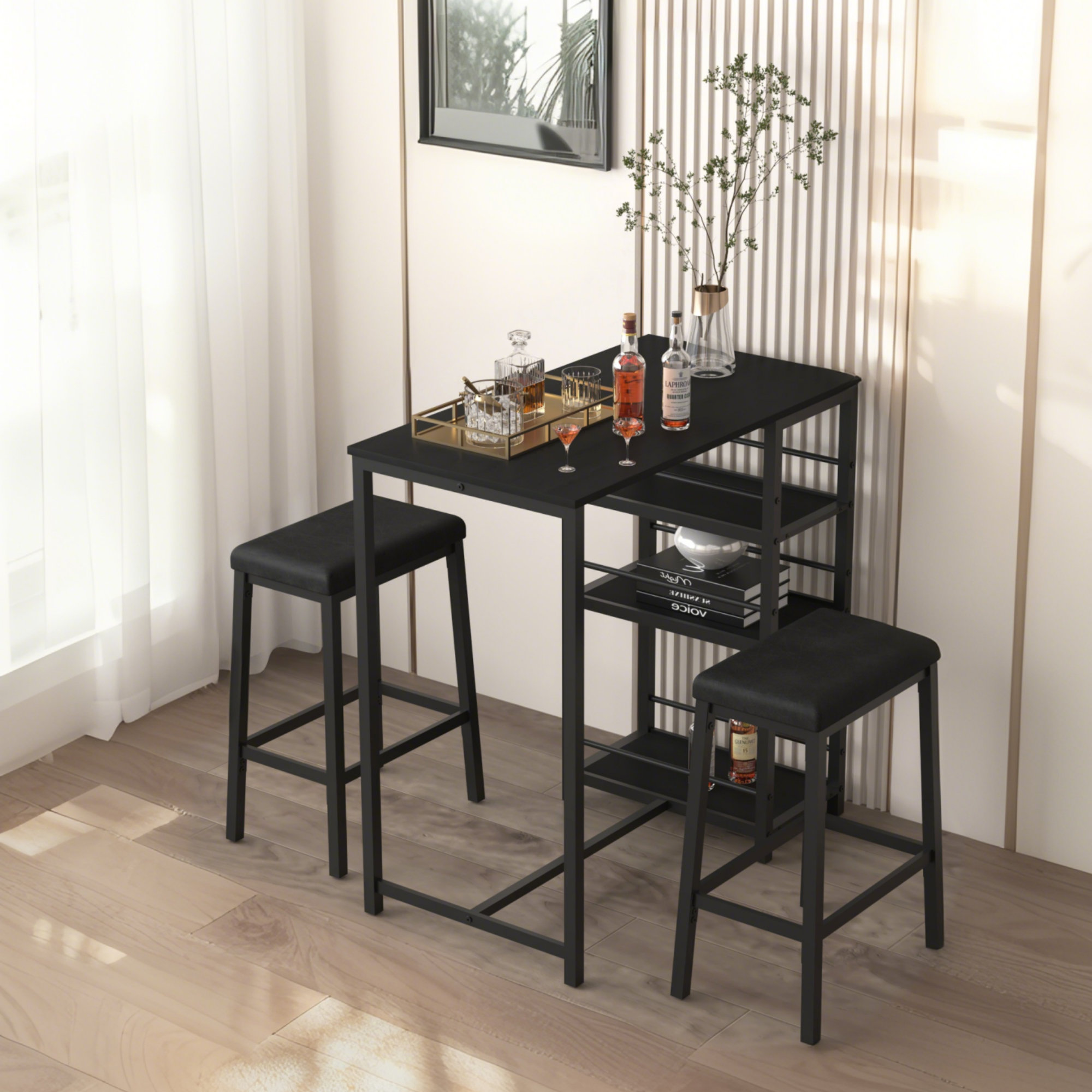 Ophelia & Co. 2-Person Dining Set With Storage Shelves And PU Stools ...