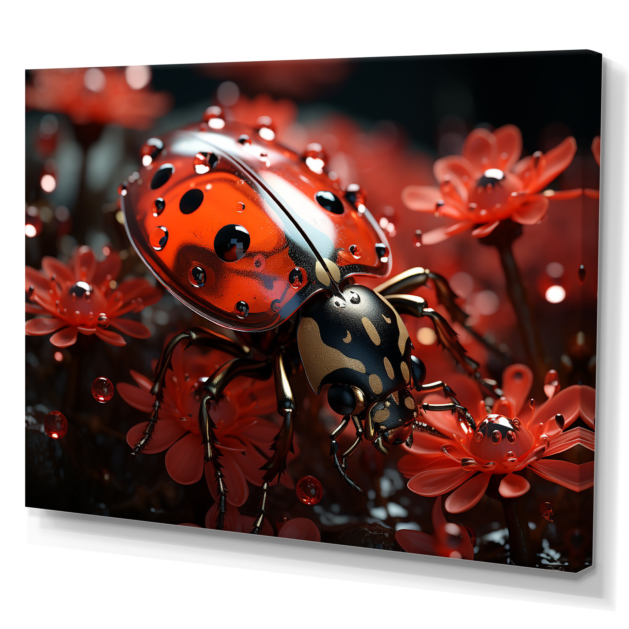August Grove Red Floral Ladybug Metamorphosis - Ladybug Canvas Art ...