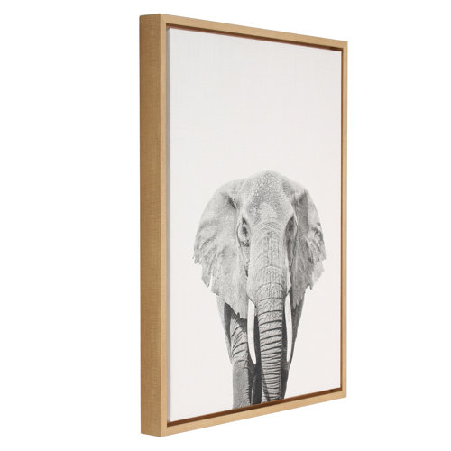 Ebern Designs Manton Elephant Black And White Portrait Framed On Canvas ...