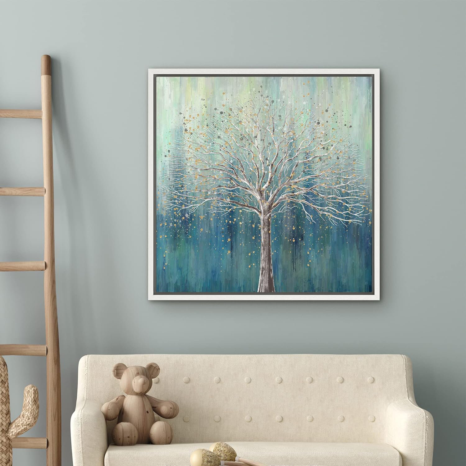 wall26 Teal Dots On A Tree Nature Illustration Modern Art Rustic Relax ...