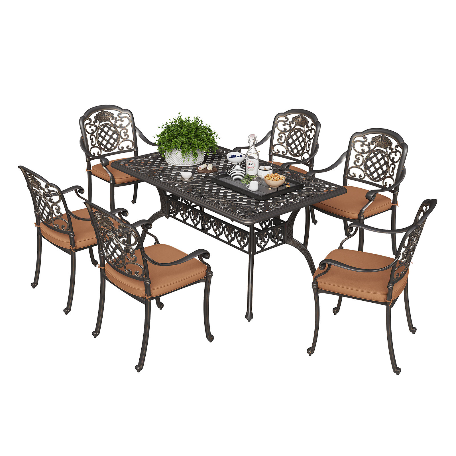 Canora Grey 7-piece Cast Aluminum Patio Dining Set, 59” All-weather ...