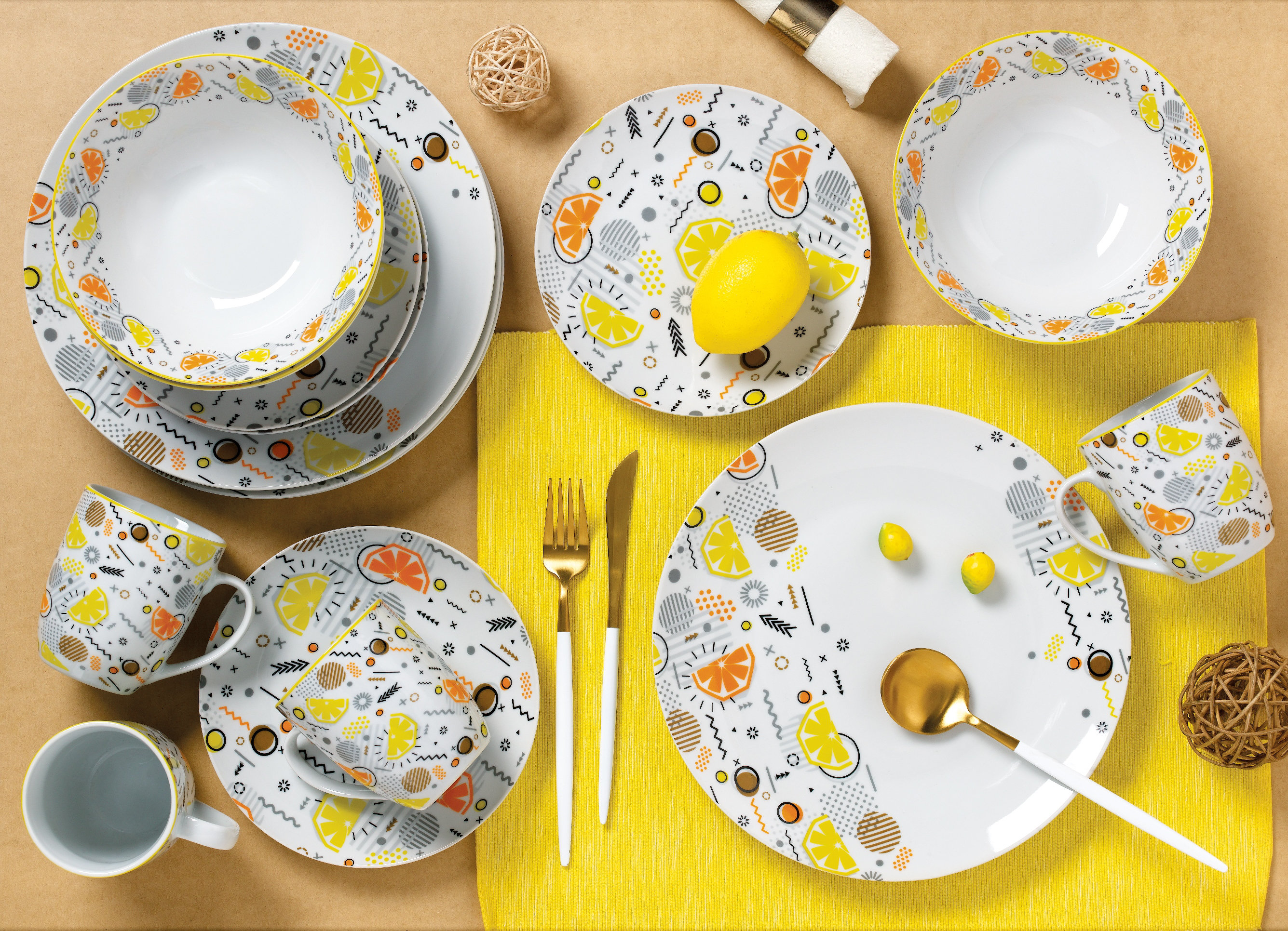Latitude Run® 16Pcs Coupe Shape Stonelain Dinnerware With Full Fruits ...