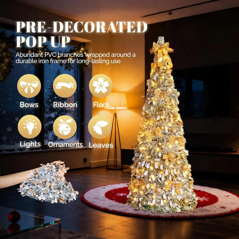 The Holiday Aisle® 6ft Pre-lit Pop-up Artificial Christmas Tree With ...