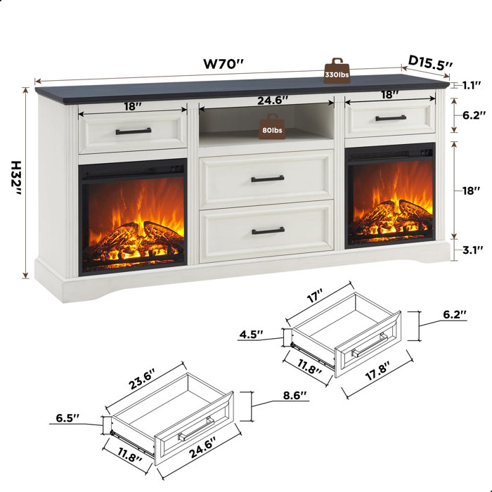 Red Barrel Studio® Tenleigh Fireplace TV Stand for TVs up to 80" with ...