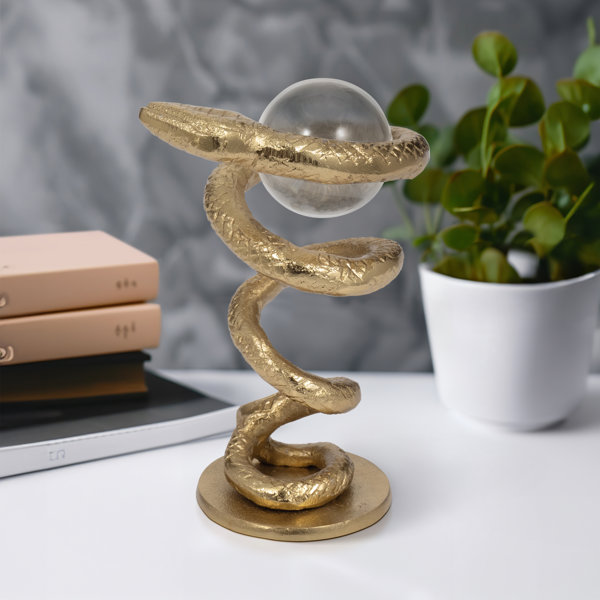 Mercer41 Gold Novelty 7'' Metal Snake Coil Figurine with Acrylic Ball ...
