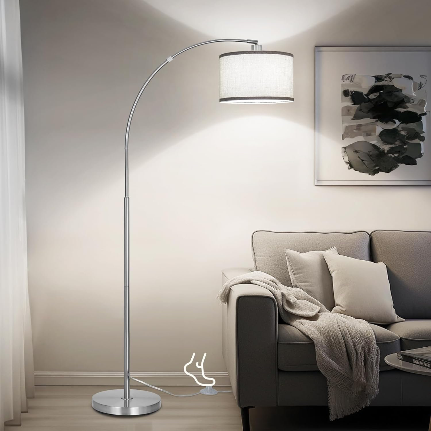 Latitude Run® Silver Arc Floor Lamp for Living Room, Modern Standing ...