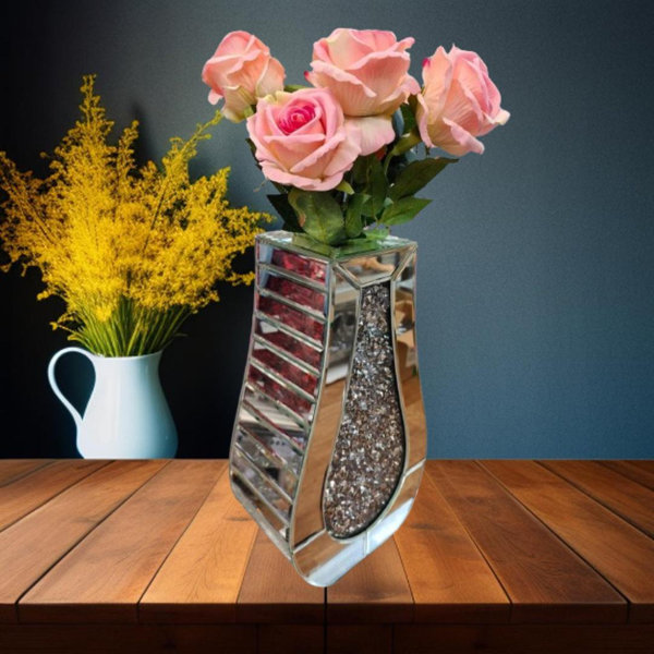 Fairmont Park 40cm Silver Vase Crushed Mirrored Flower Pot Crushed ...