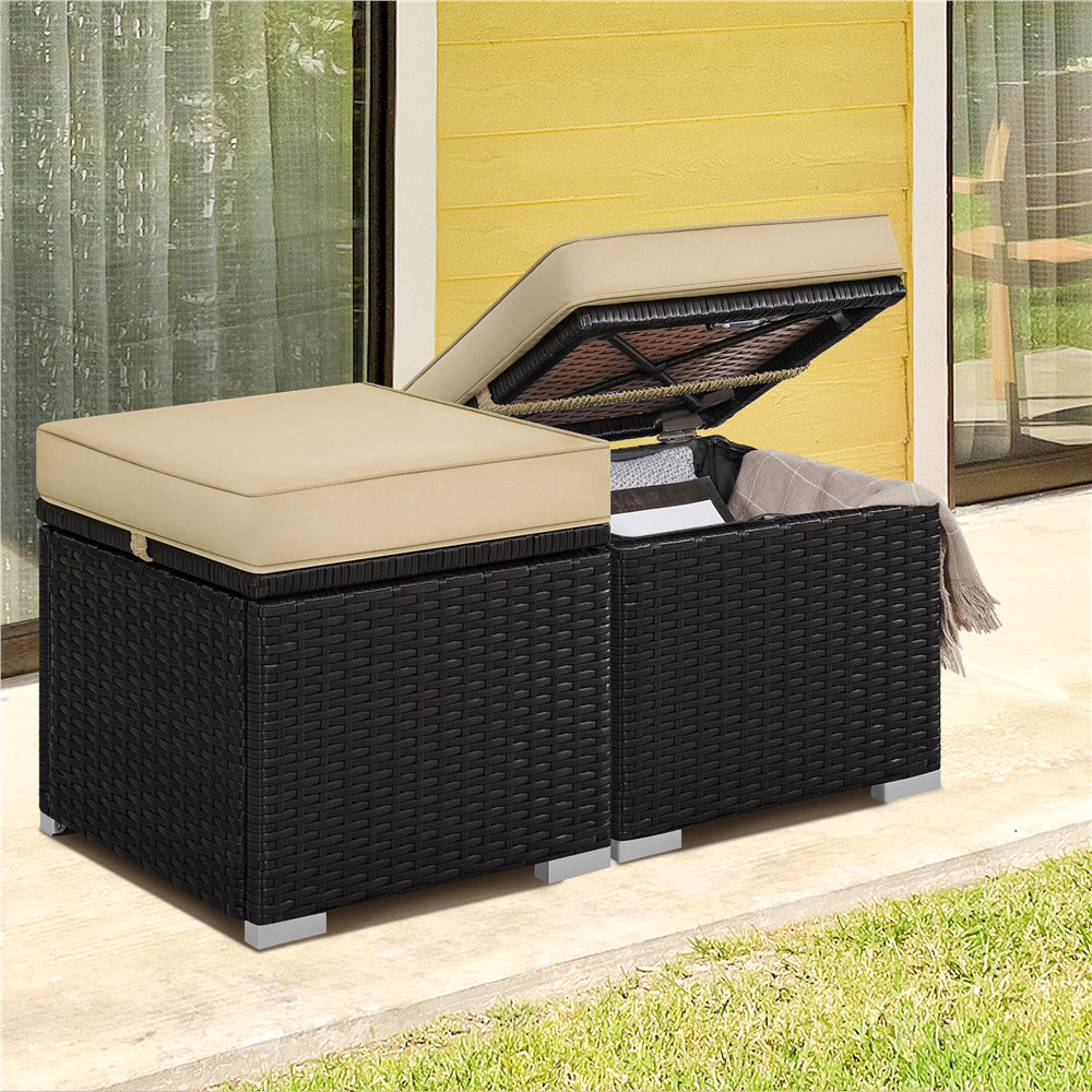 17 Stories Patio Wicker Ottomans Footstools with Hidden Storage ...