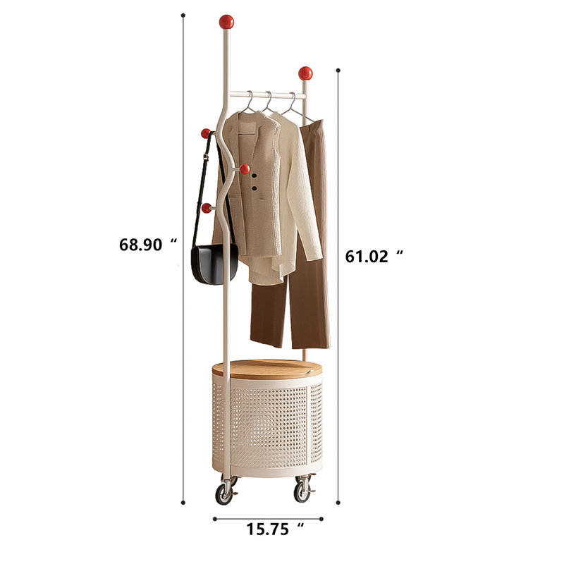 Recon Furniture 15.75'' Metal+Solid Wood Rolling Clothes Racks /Garment ...