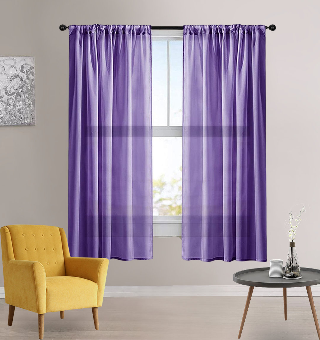 Ebern Designs Coriena Solid Color Semi-Sheer Rod Pocket Curtain Panels ...