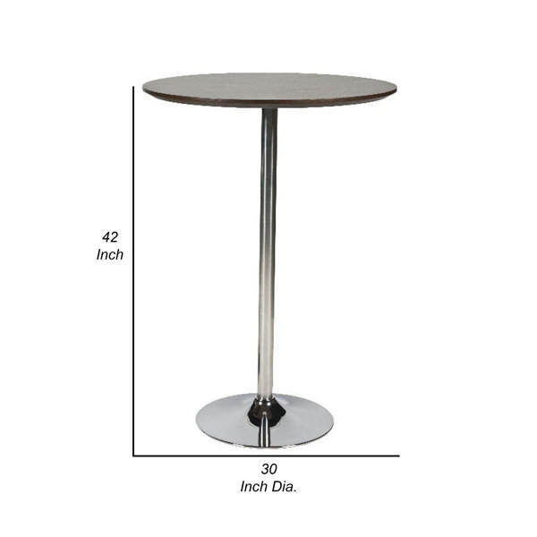 Benjara Dexo Bar Height Table, 30 Inch Espresso Brown Round Top, Chrome ...