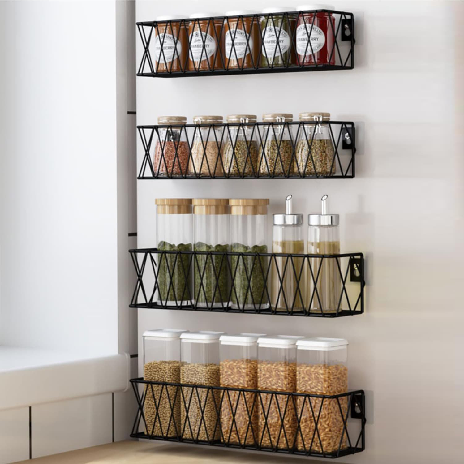 Prep & Savour Hanging Spice Rack Wall Mounted 4-Pack, Spice Rack ...