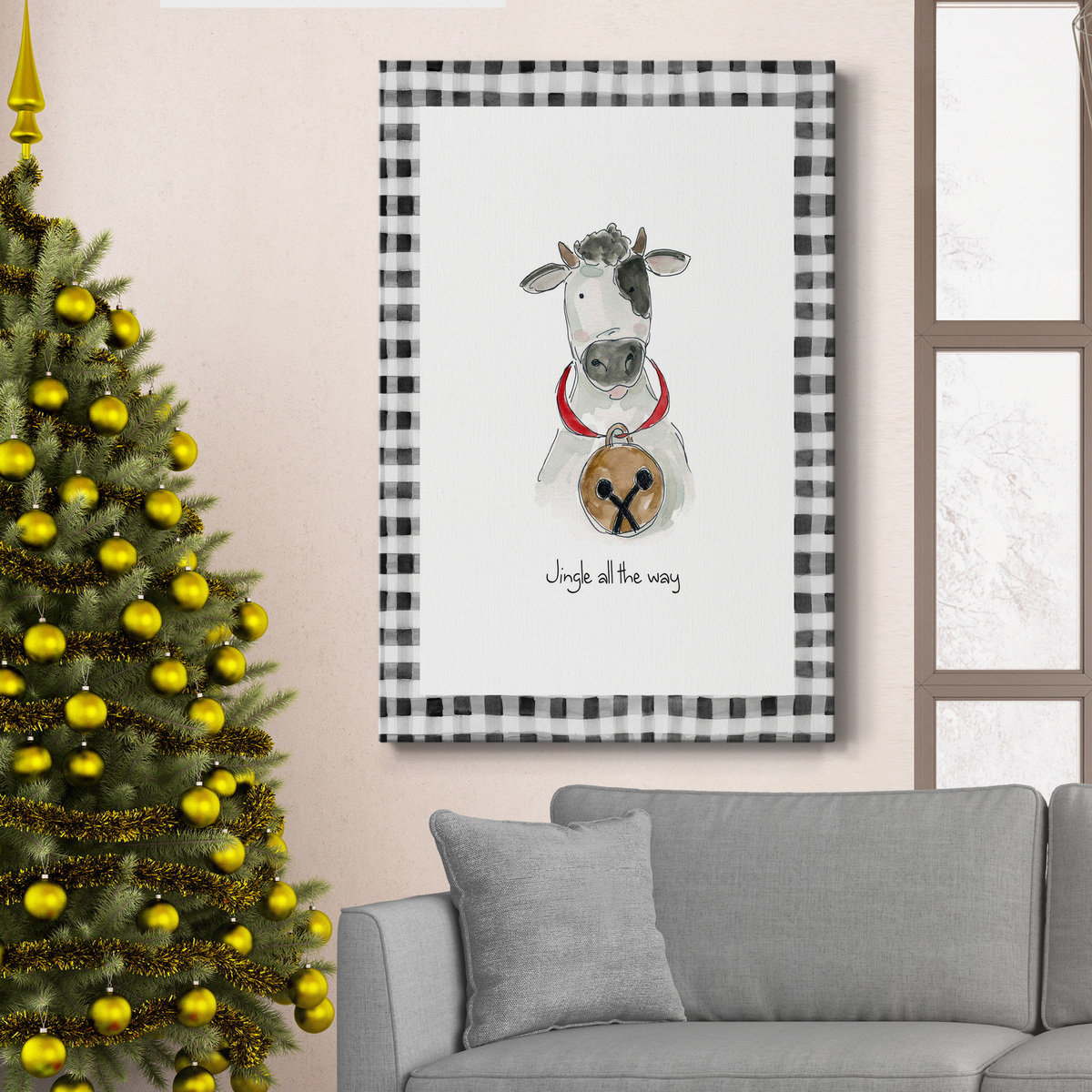Trinx Jingle Cow - Wrapped Canvas Print | Wayfair