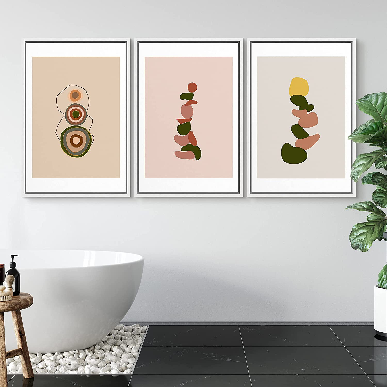 IDEA4WALL Abstract Multicolor Shapes Minimalist 3 Piece Floater Frame ...